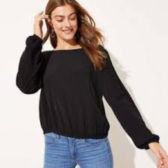 LOFT | Tops | Loft Wrap Back Cropped Black Top | Poshmark